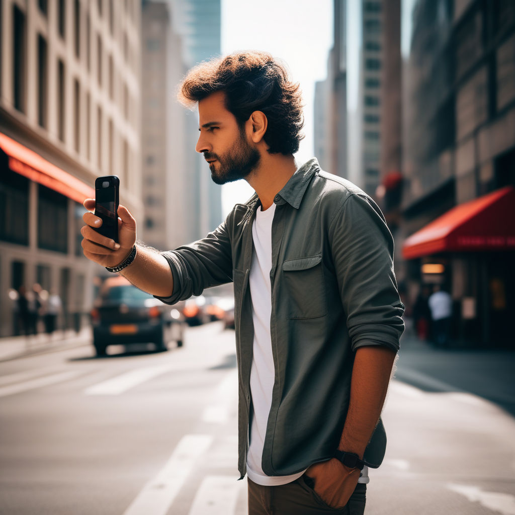 A man who stand in profile angle and try to raise his finger... by ...