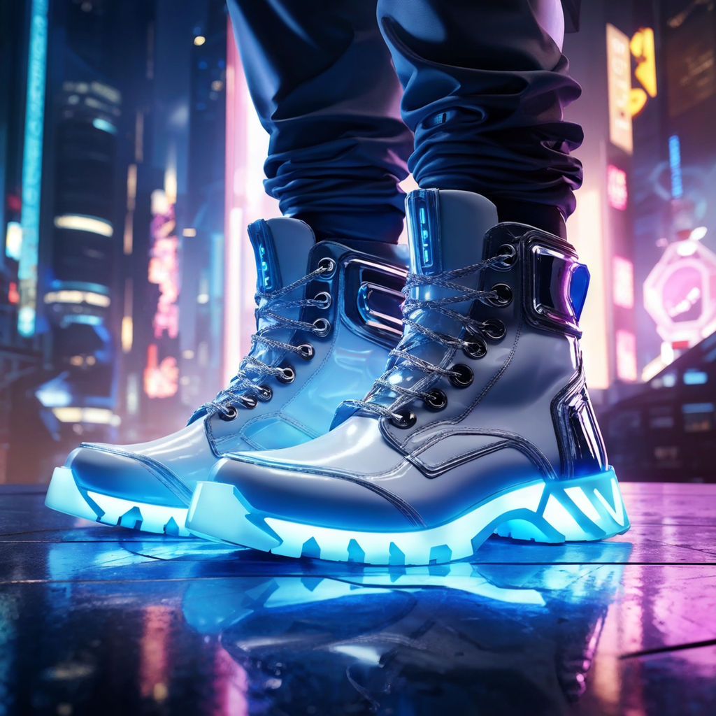 Blue and white futuristic boots by Shannon Cairns - Playground
