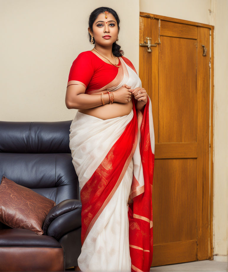 Bengali Women With Fat Physique Standing Wearing Red And Whi By Artist Dg Dev Gera Playground