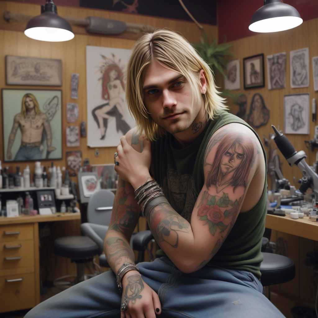 Kurt Cobain as a tattoo artist in a tattoo shop by Jack Napier - Playground