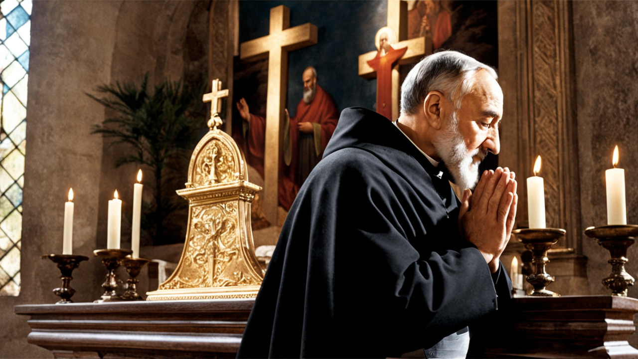 Image Of San Padre Pio Praying In His Chapel With Great Fait By Fabio Russo Isack Playground