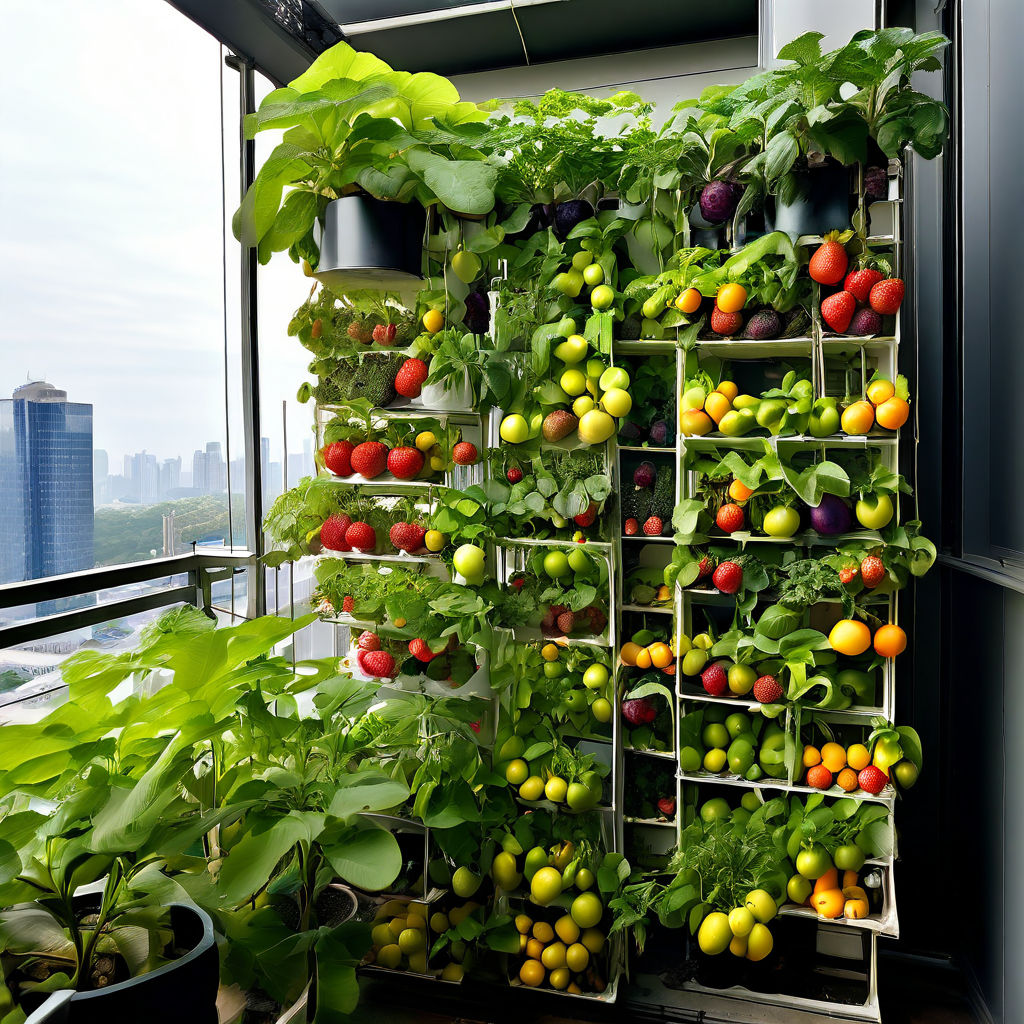 Fruit plants vertical farming in big city view balcony by vion essentia ...