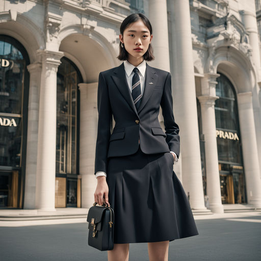 A lovely student is wearing a Prada suit and skirt. The clot... by 어이우군 ...