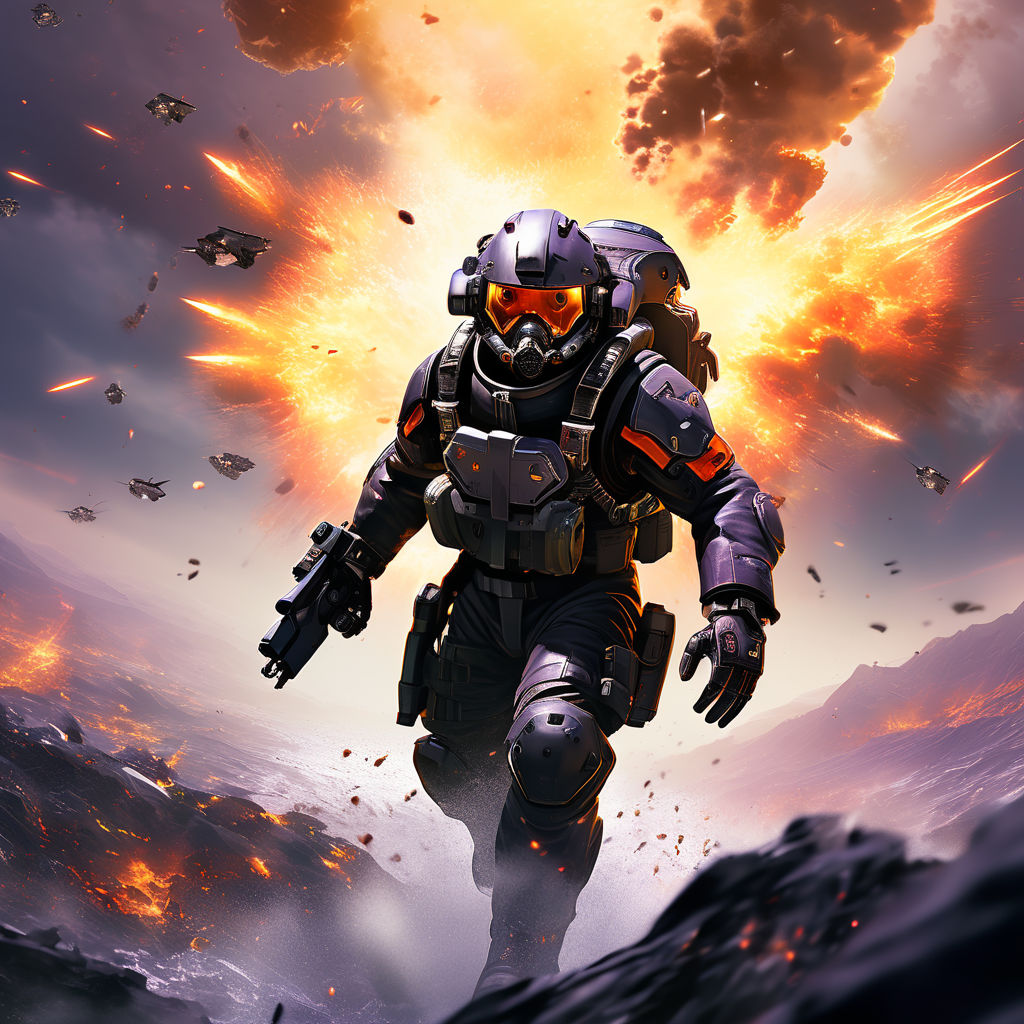 Concept art style portrayal of a male Helldiver from the vid... by ...