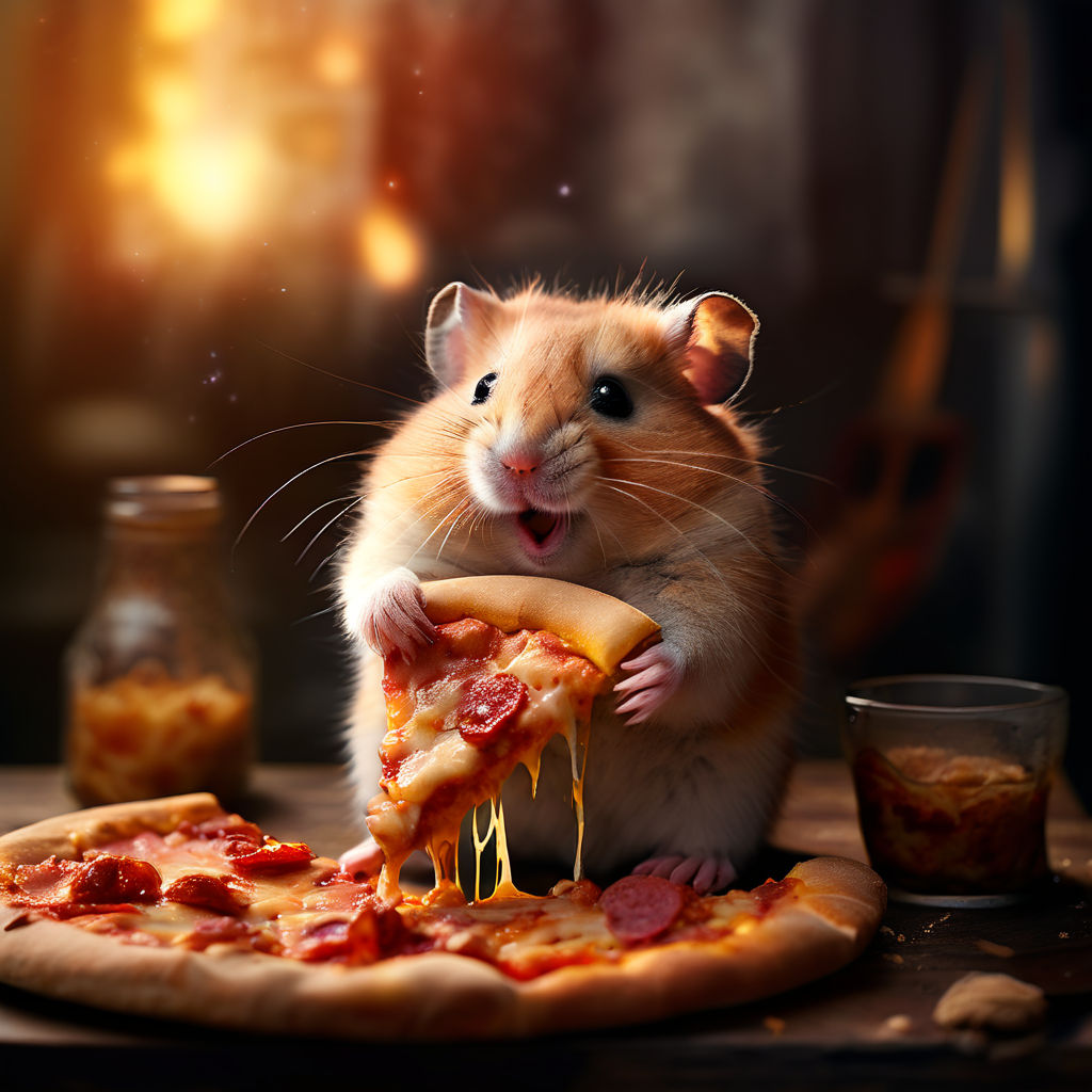 Hamster nibbling on a slice of pepperoni pizza by 세빈 - Playground