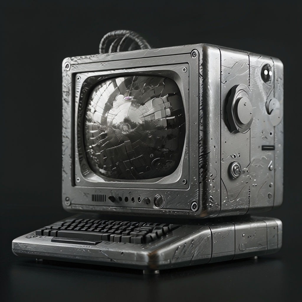 A retro futuristic desktop computer with a square screen mad... by Alan ...