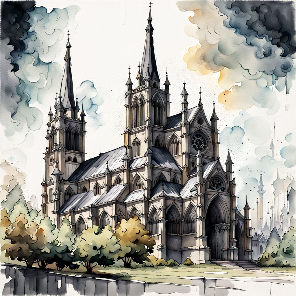 Generate a Perpendicular gothic cathedral ink painting by Gabriel ...