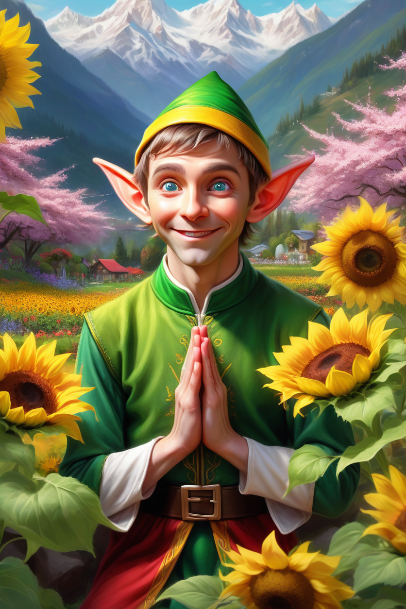 A cheerful elf engaging in a prayer-like pose by GeggiGoa - Playground
