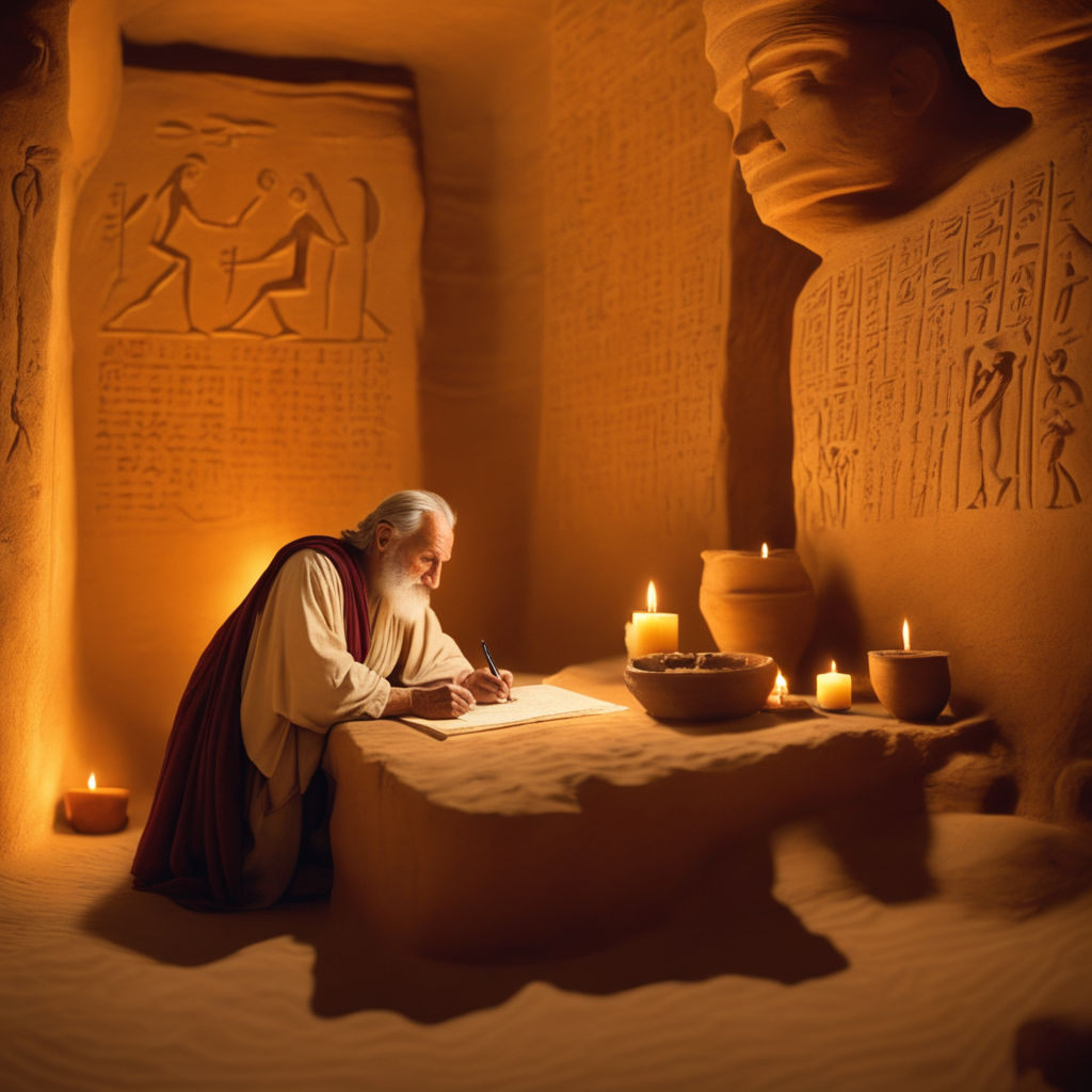 Elderly philosopher writing on papyrus by Baconhotep - Playground