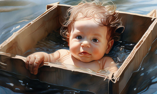 Baby Moses is lying in a box swimming in the river. The insi... by قناة ...