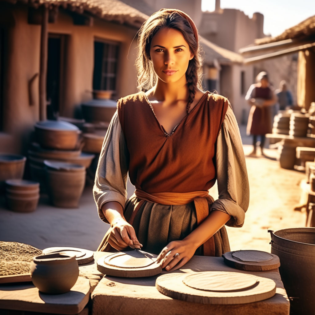 Eyes opened medieval woman artisan in simple clothes fabrica... by ...