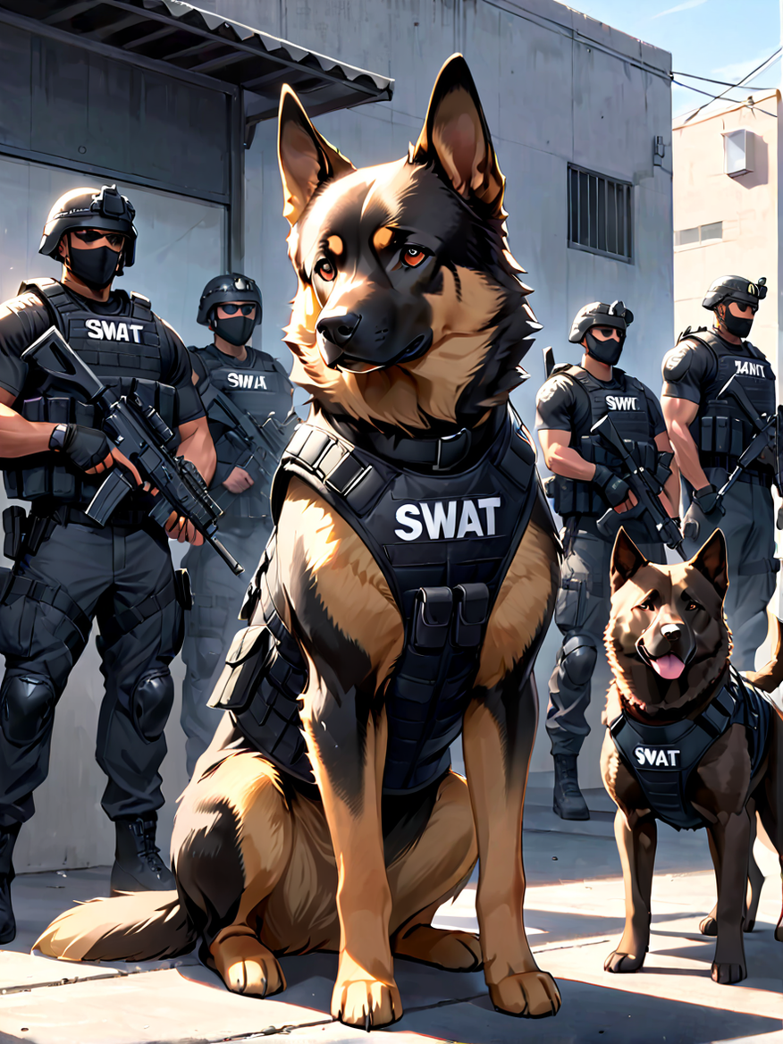 SWAT dog clad in black Kevlar vest by TMW - Playground