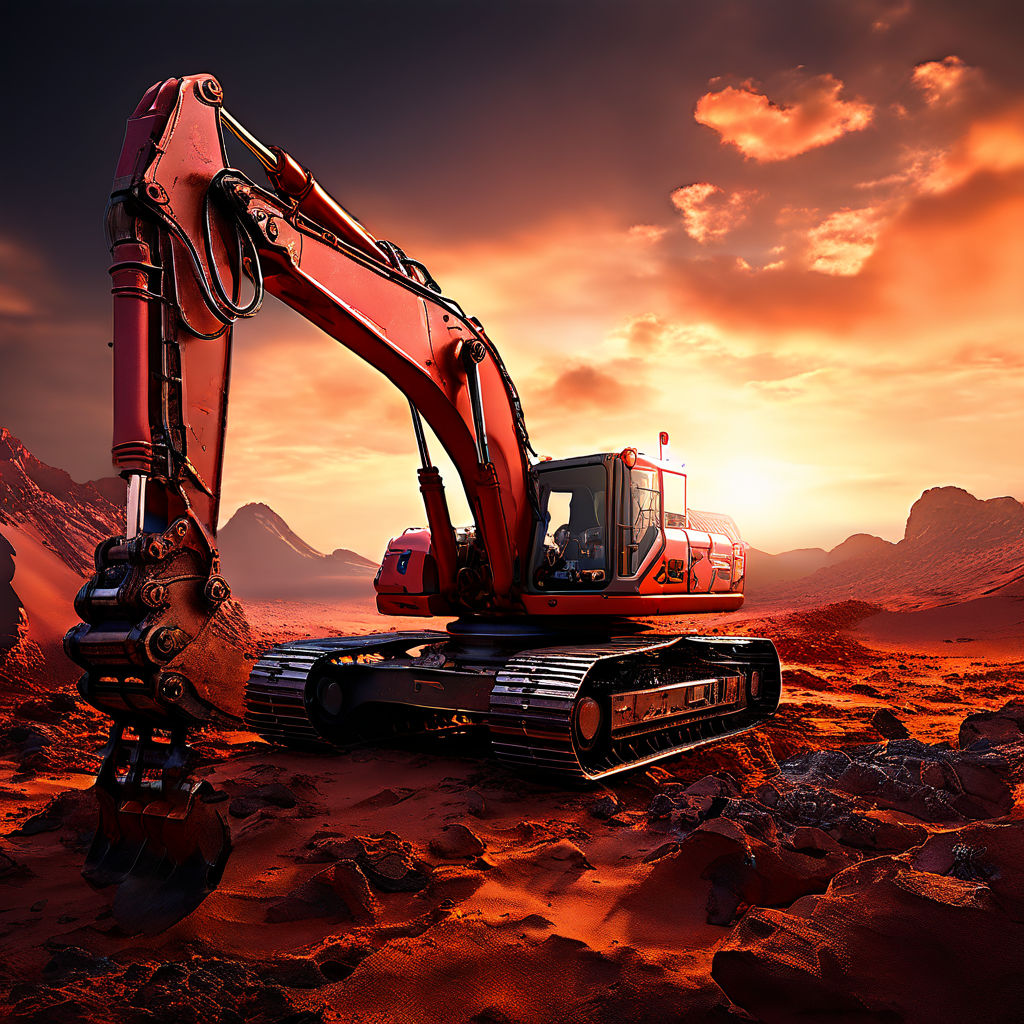 Robot excavator digging through a vibrant Martian landscape by Thomas ...