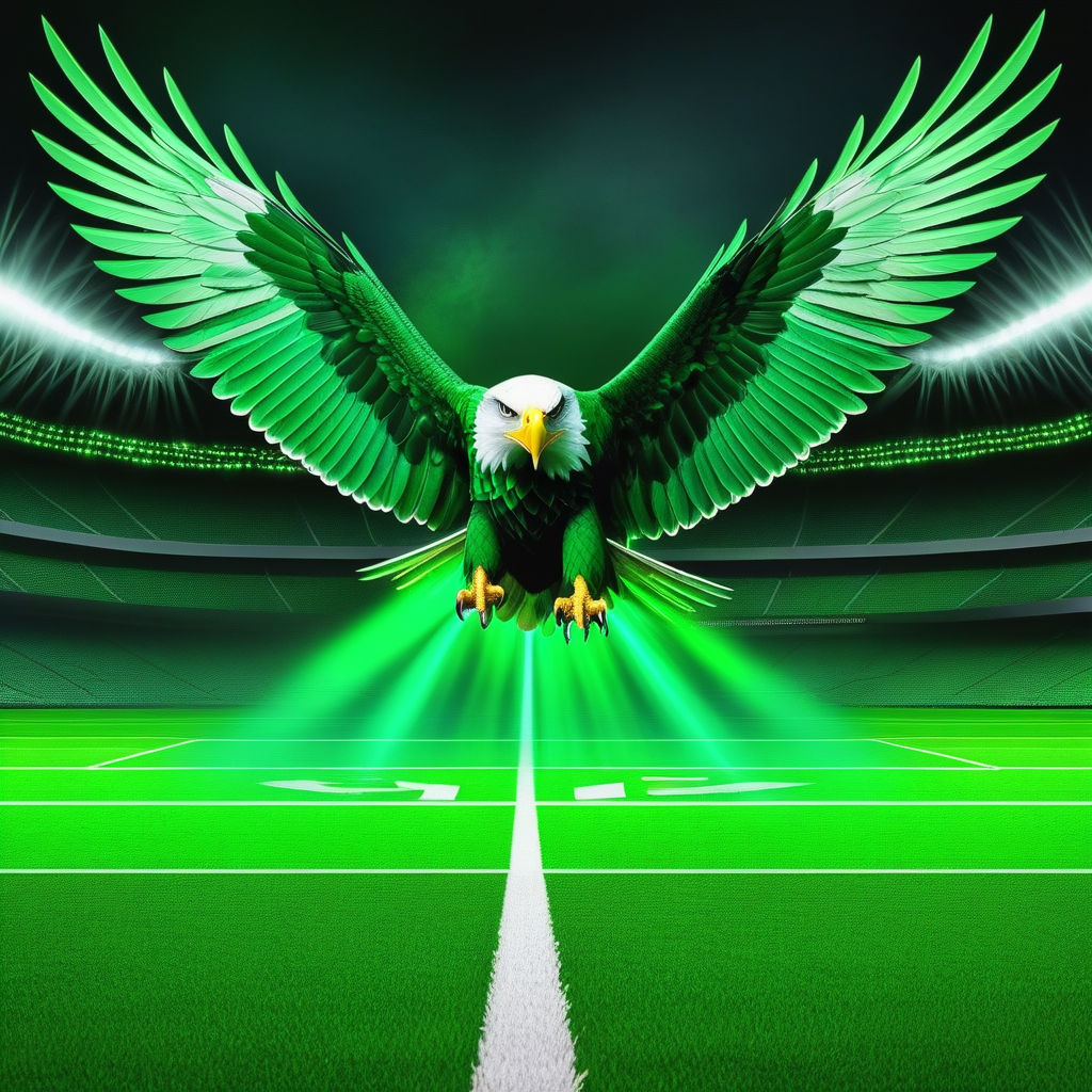 A green eagle spreads its wings and a green laser beam emerg... by Said ...