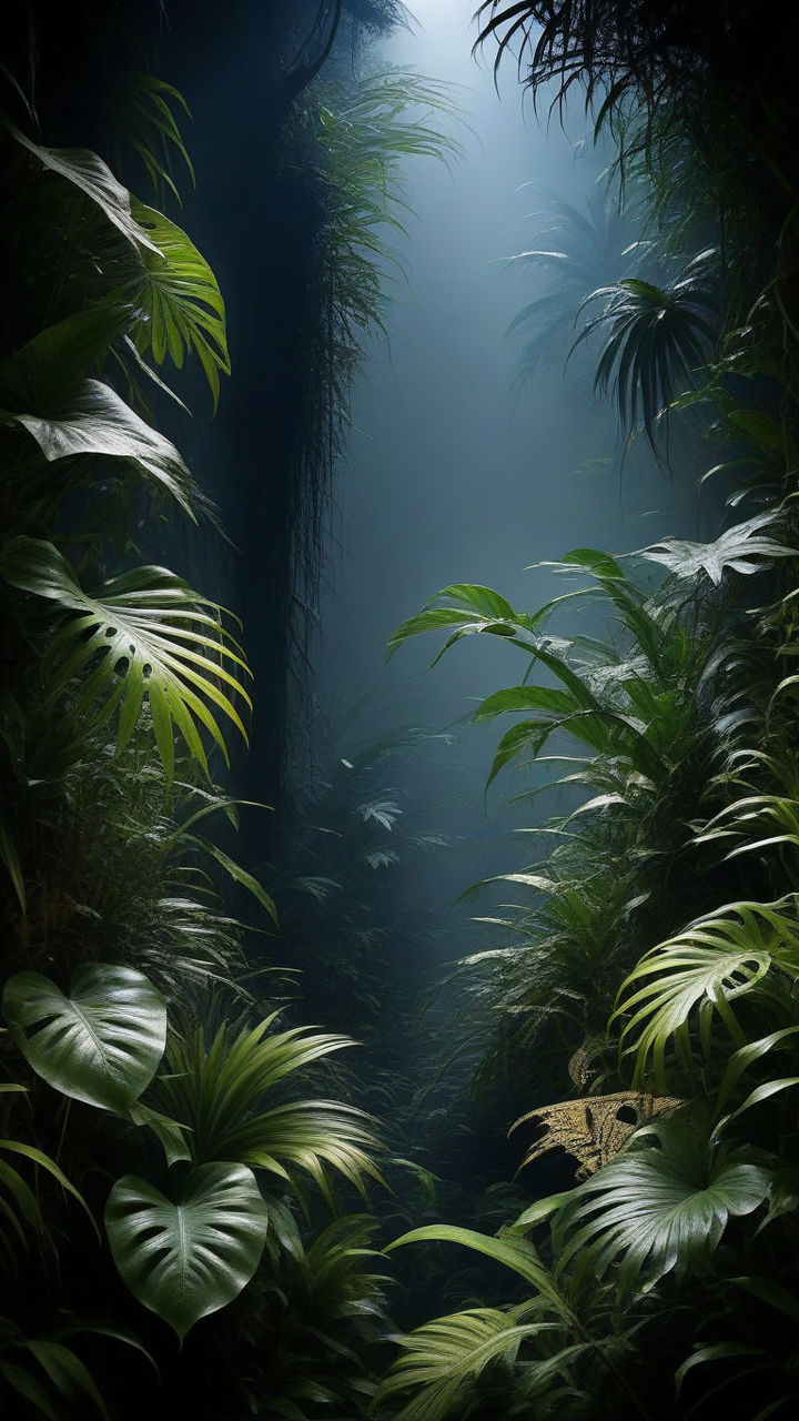Mysterious Jungle Landscape:Begin with an image of a dense a... by 猪利牙 ...