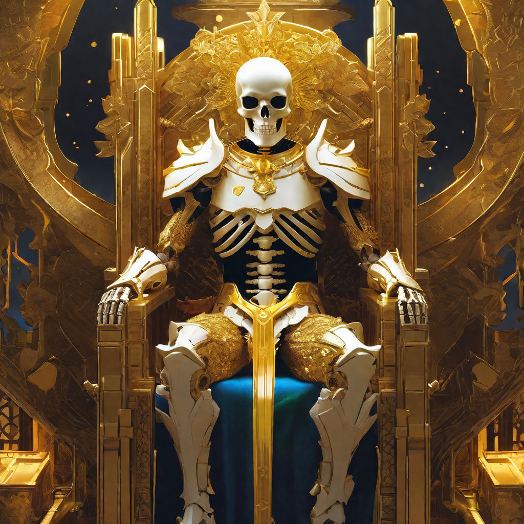 A skeleton warrior king seat on an ancient dragon throne by Elegh ...