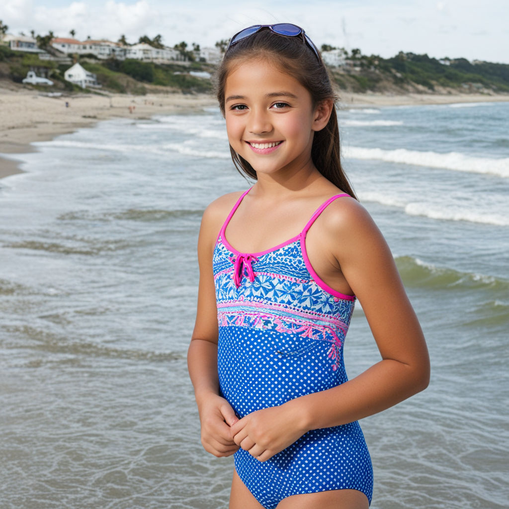 Preteen girl wearing a swimsuit at the beach by Jmancurly - Playground