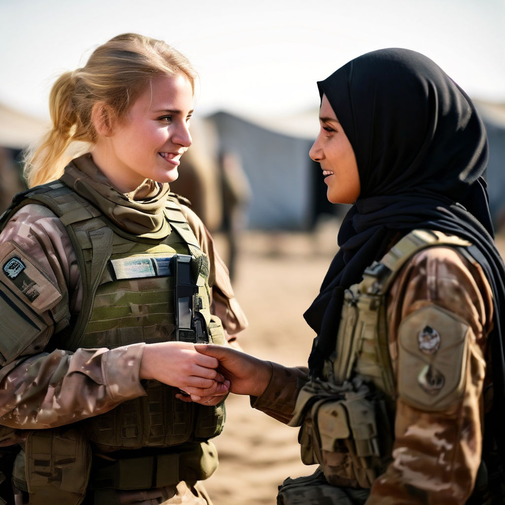 Female soldier with blonde hair in danish multicam uniform t... by M ...