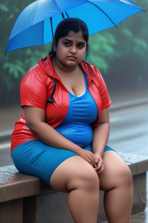 A beautiful Indian dusky chubby girls sitting on the stone b... by Creator - Playground