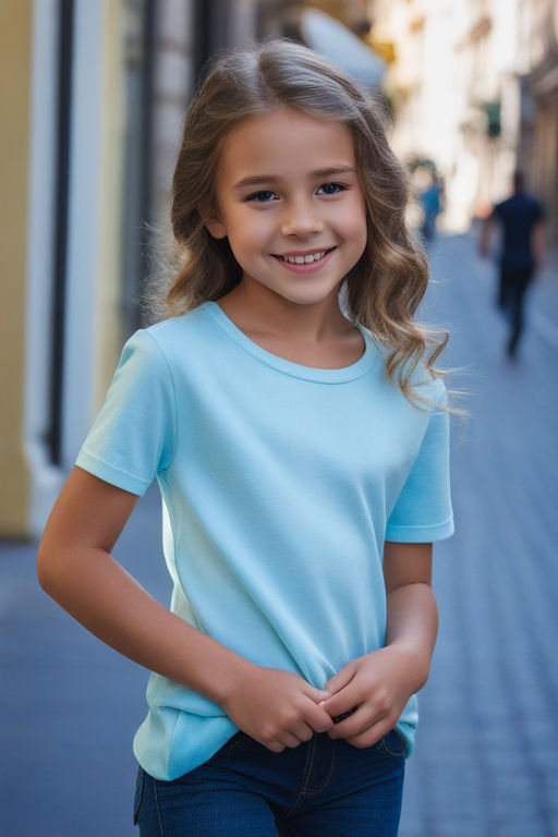 Beautiful girl 8 y. o. on morning city street by kulenova - Playground