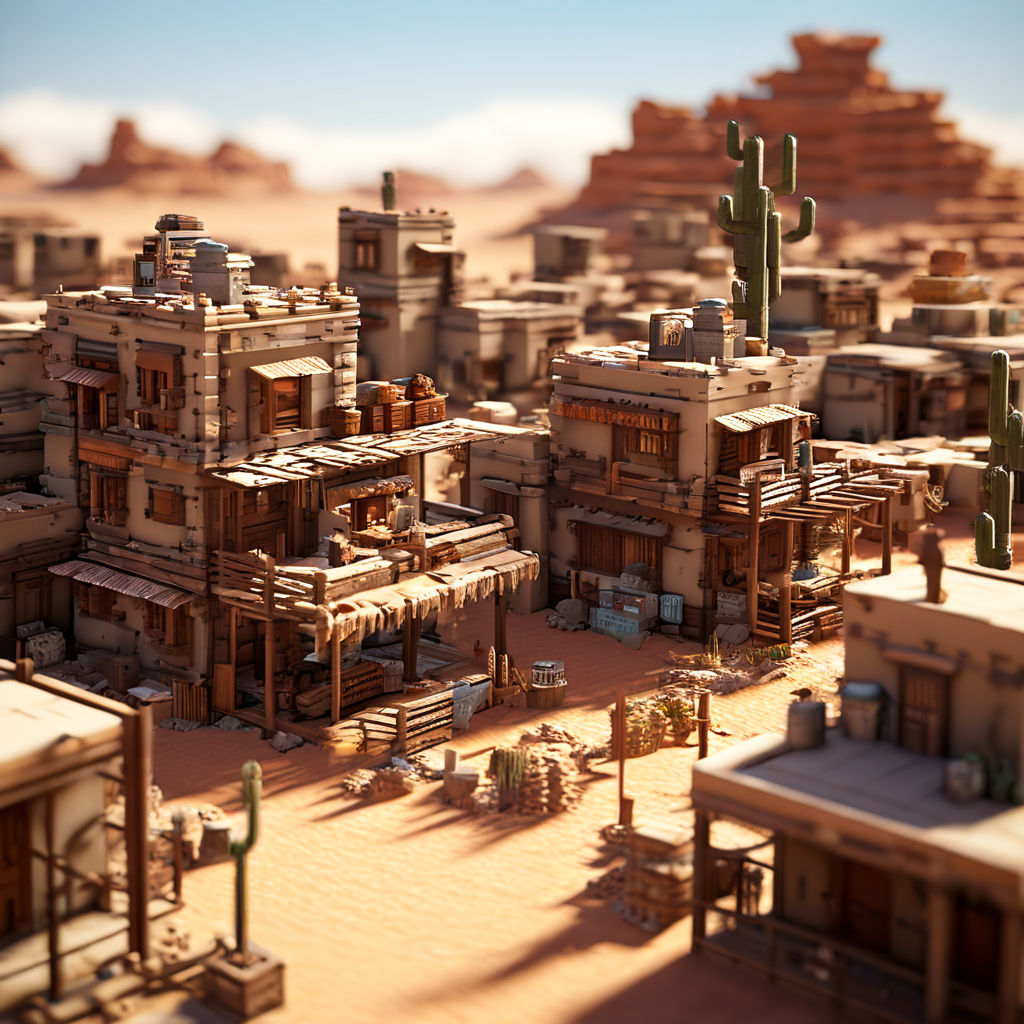 Create a detailed image of a voxel desert town as the backdr... by Pedro Vilas Boas - Playground