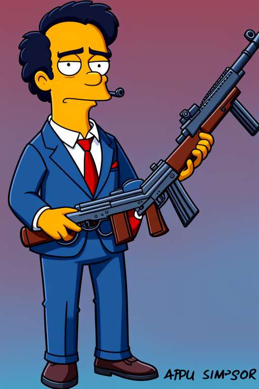 Apu from the simpson gangster with a thompson machine gun an... by ...