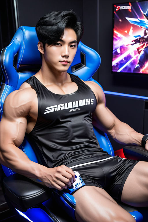 A handsome male teen bodybuilder Korean pro gamer by Soft High - Playground