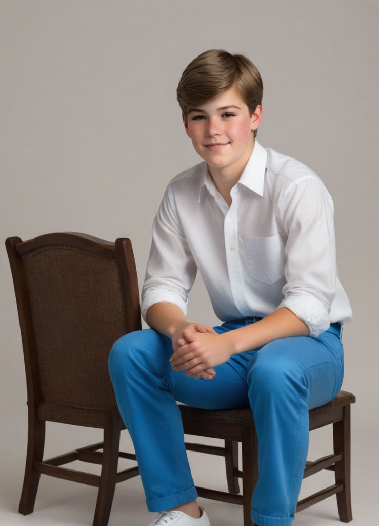 Realistic portrait of a 15-year-old white boy sitting on a c... by Zeyd ...