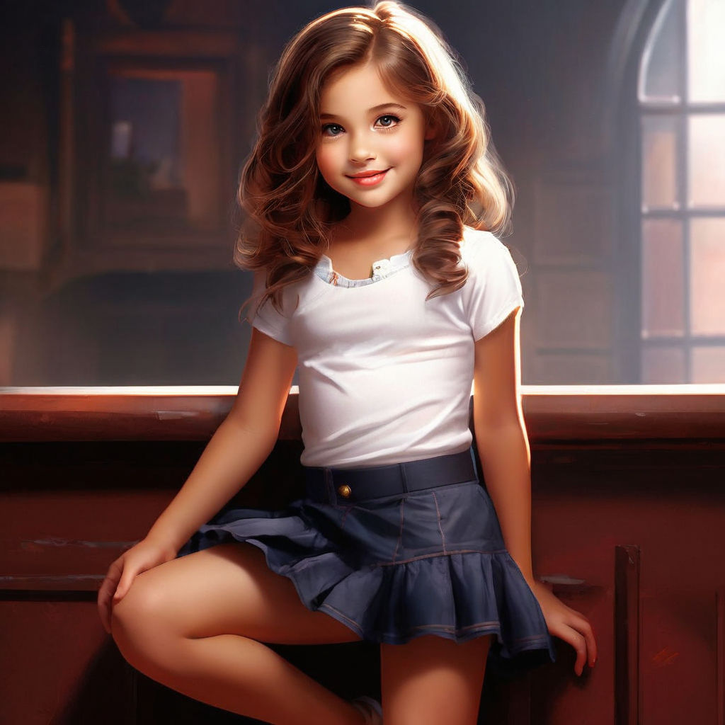 Create an image of a 7-year-old girl with striking features ... by Alex ...