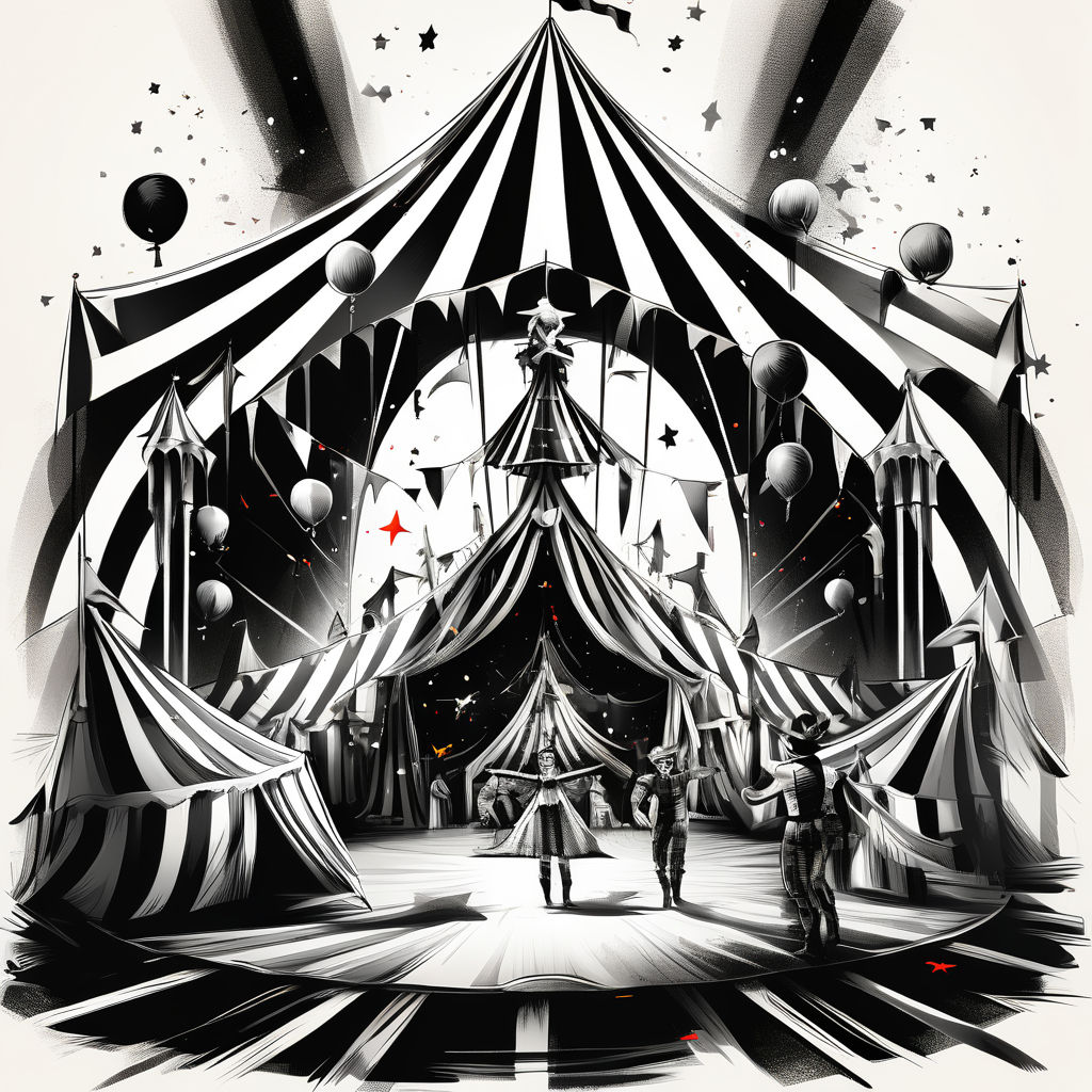 Concept circus black and white sketch by Alan Shareings - Playground
