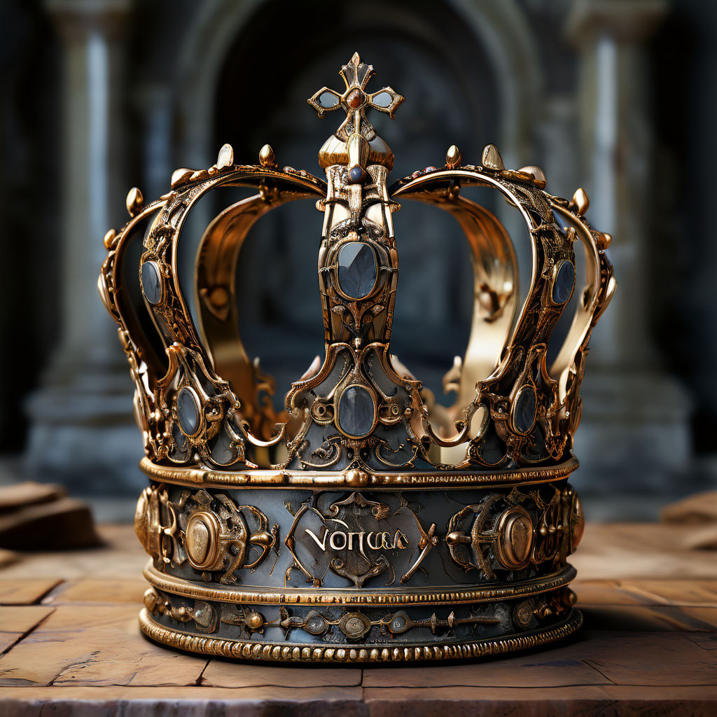 A regal crown encircled with Latin inscriptions spelling out... by Ted ...