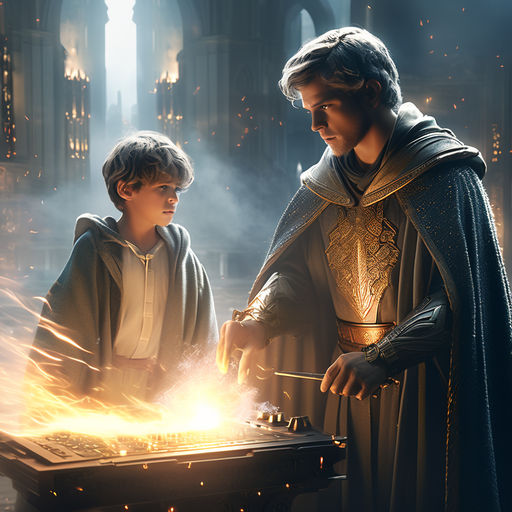 Arthurian legend a young Wizard Merlin with a Young King Art... by ...