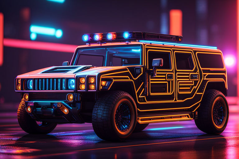 Cyberpunk Hummer H2 car in neon lines by Jota - Playground