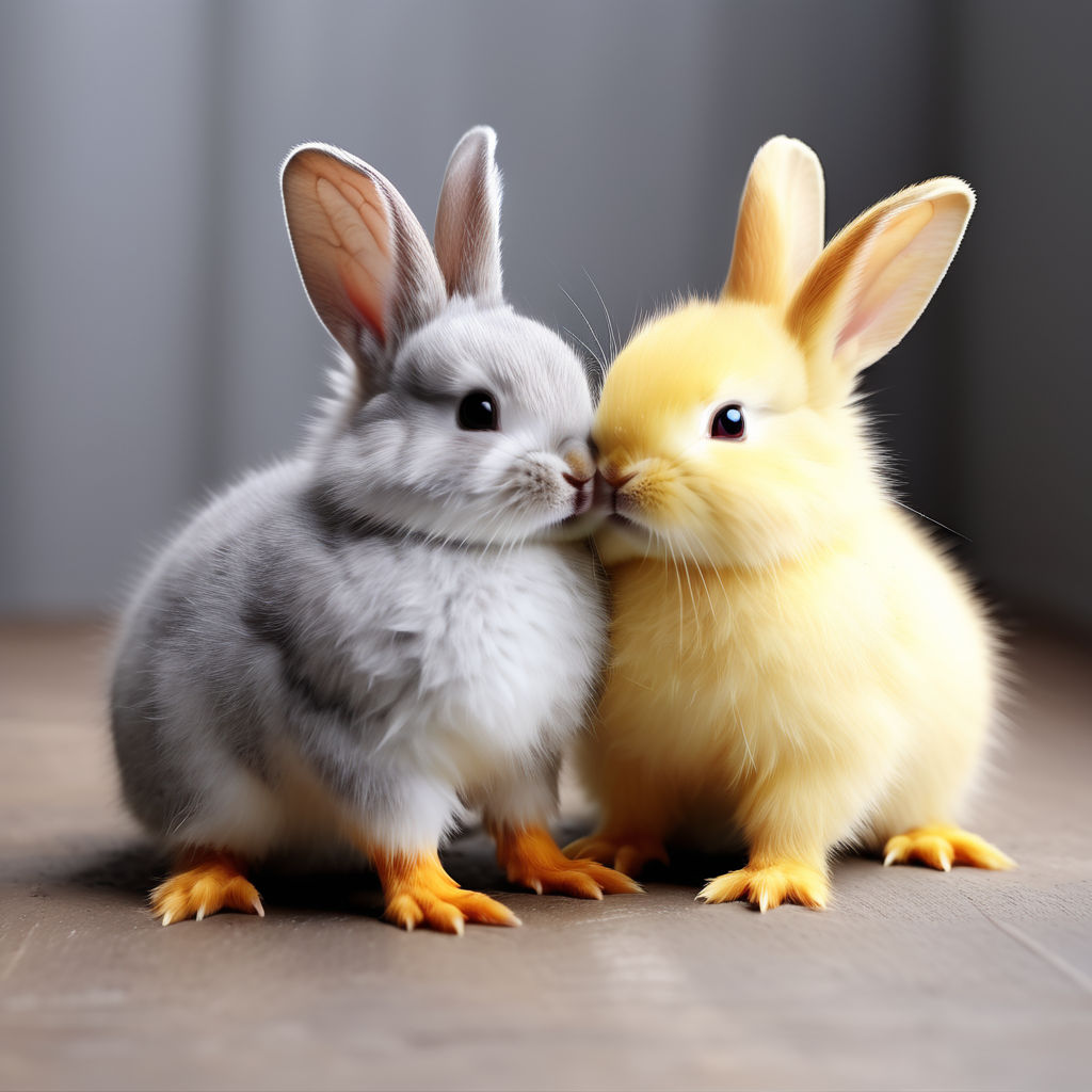 Best friends bunny rabbit and chick are kissing by Tayba - Playground