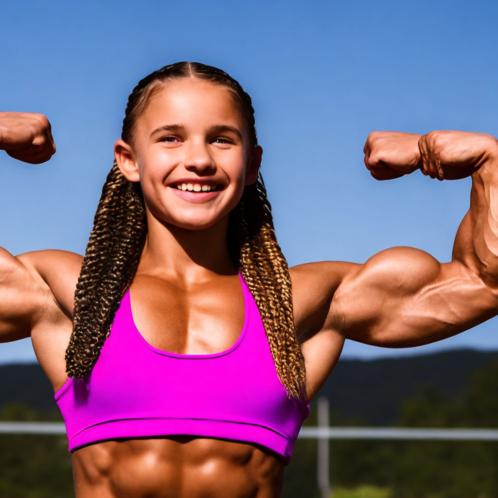 Photorealism. 2 muscular 12 year old girls. young bodybuild... by Chris ...