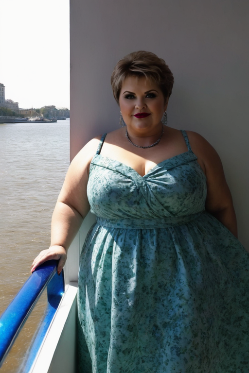 Full length photo of Fat overweight obese granny. open neckl... by ...