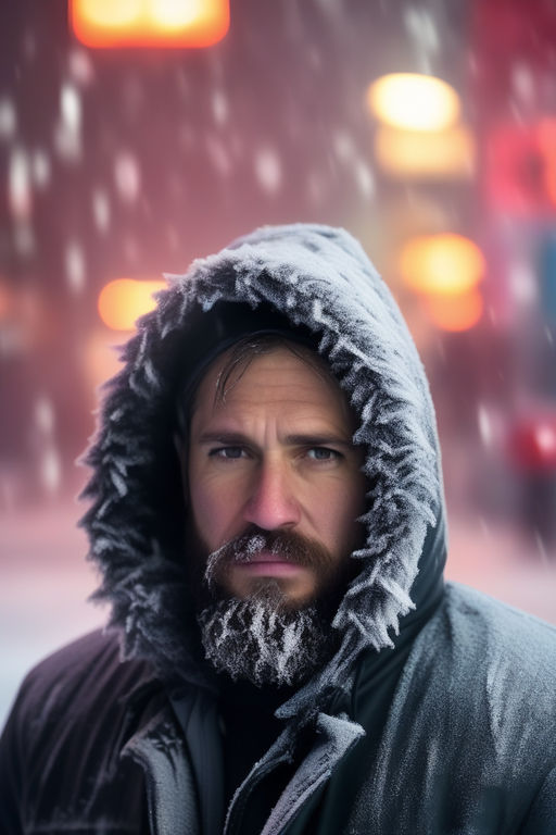 Very frozen man 40 years old in a very hard frost in the cit... by ...