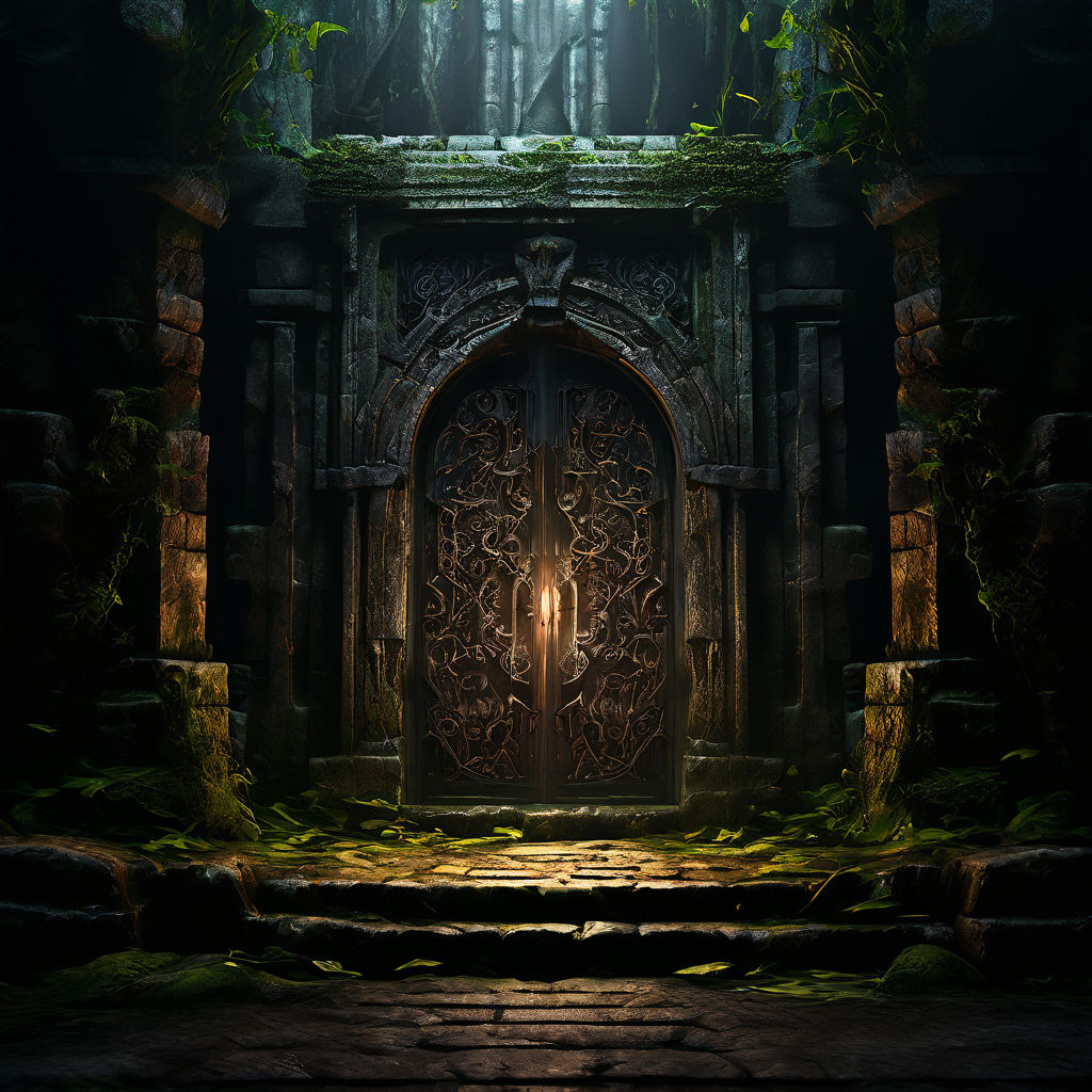 Ancient medieval dungeon entrance concealed within an overgr... by ...