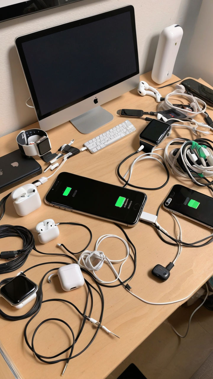 A very realistic Messy desk. Lots of charging cables. Only O... by Dvr ...