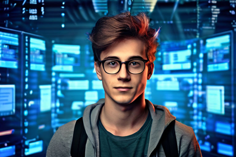 Generate an image of 22 years old young guy - a programmer -... by ...