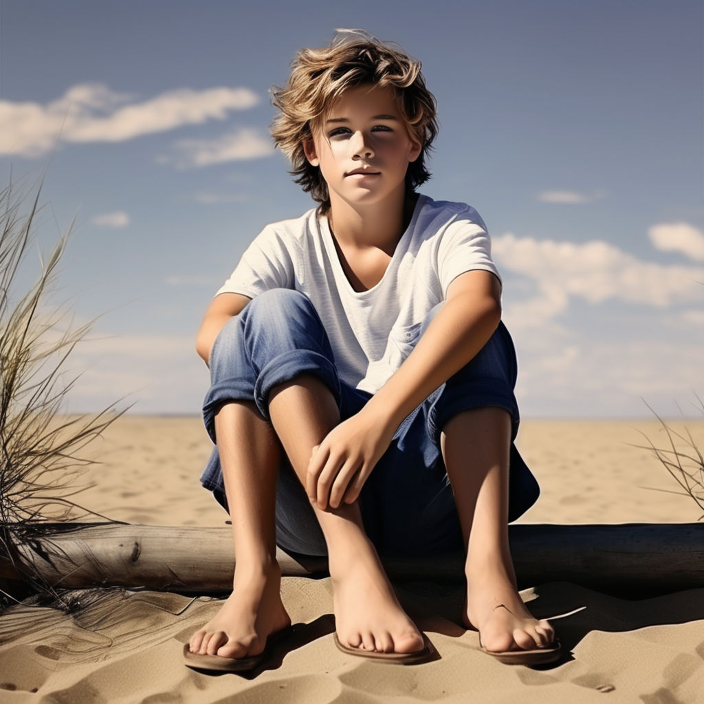 A realistic 14 year old boy barefoot with beautiful feet by Alfonso García - Playground