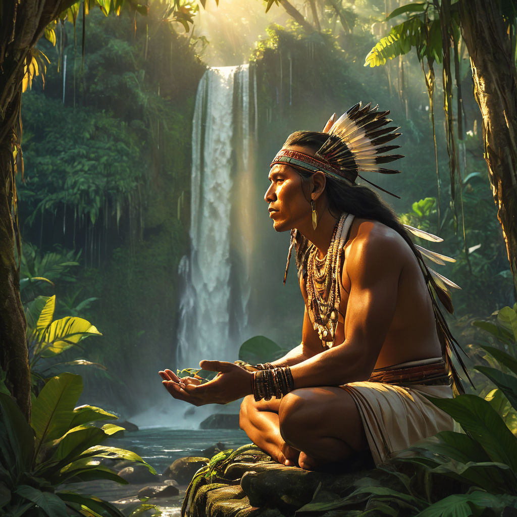 Describe an ultra-realistic scene of an indigenous shaman am... by ...