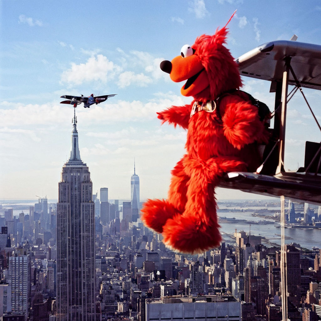 Elmo flies a plane through the new york skyline in 1999 by Rycossie ...