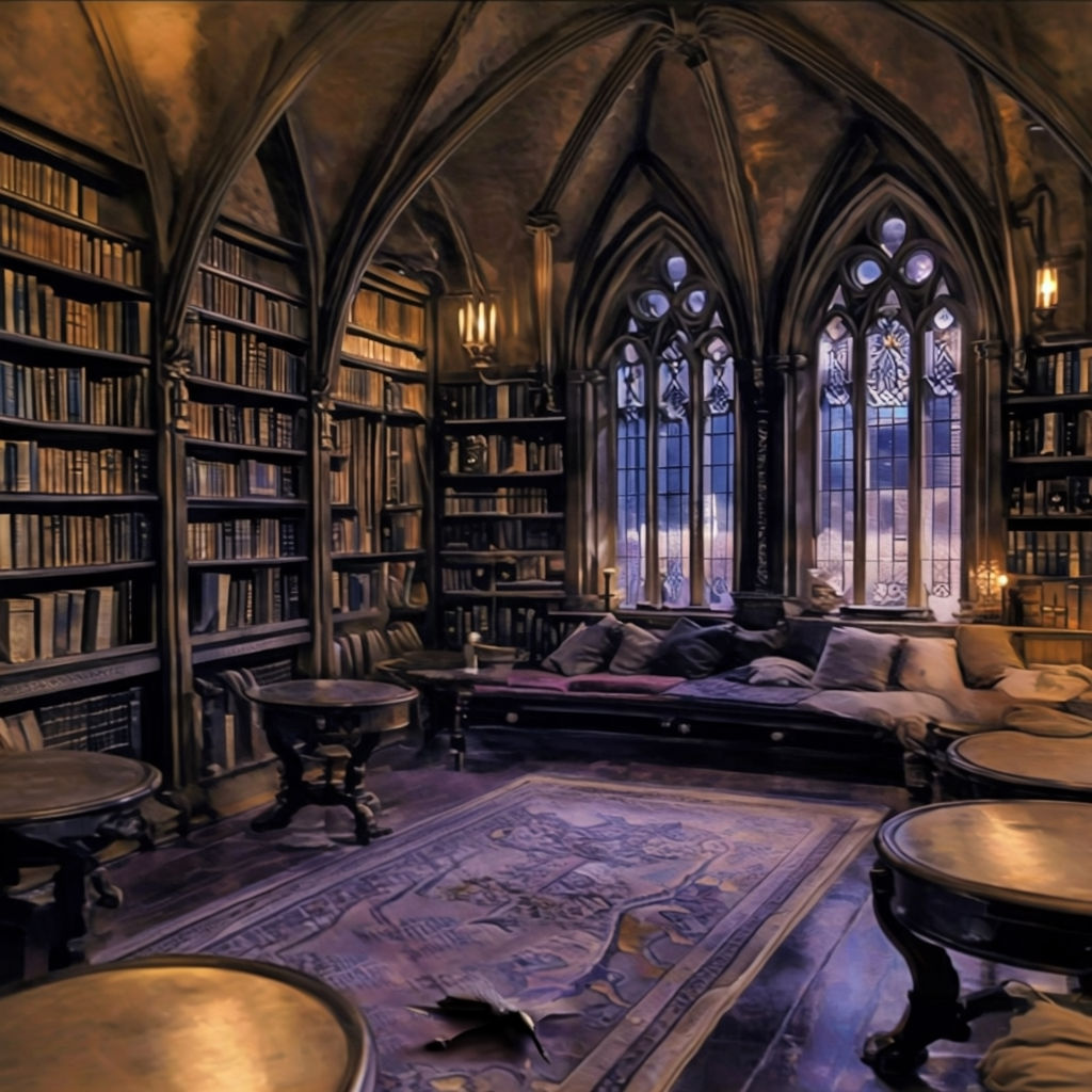 12. The Ravenclaw common room with book-lined walls and soar... by Ahmet Eren - Playground
