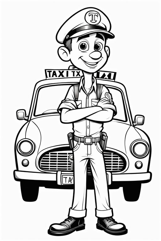 Coloring page for kids cartoon dysney style taxi driver on w... by ...