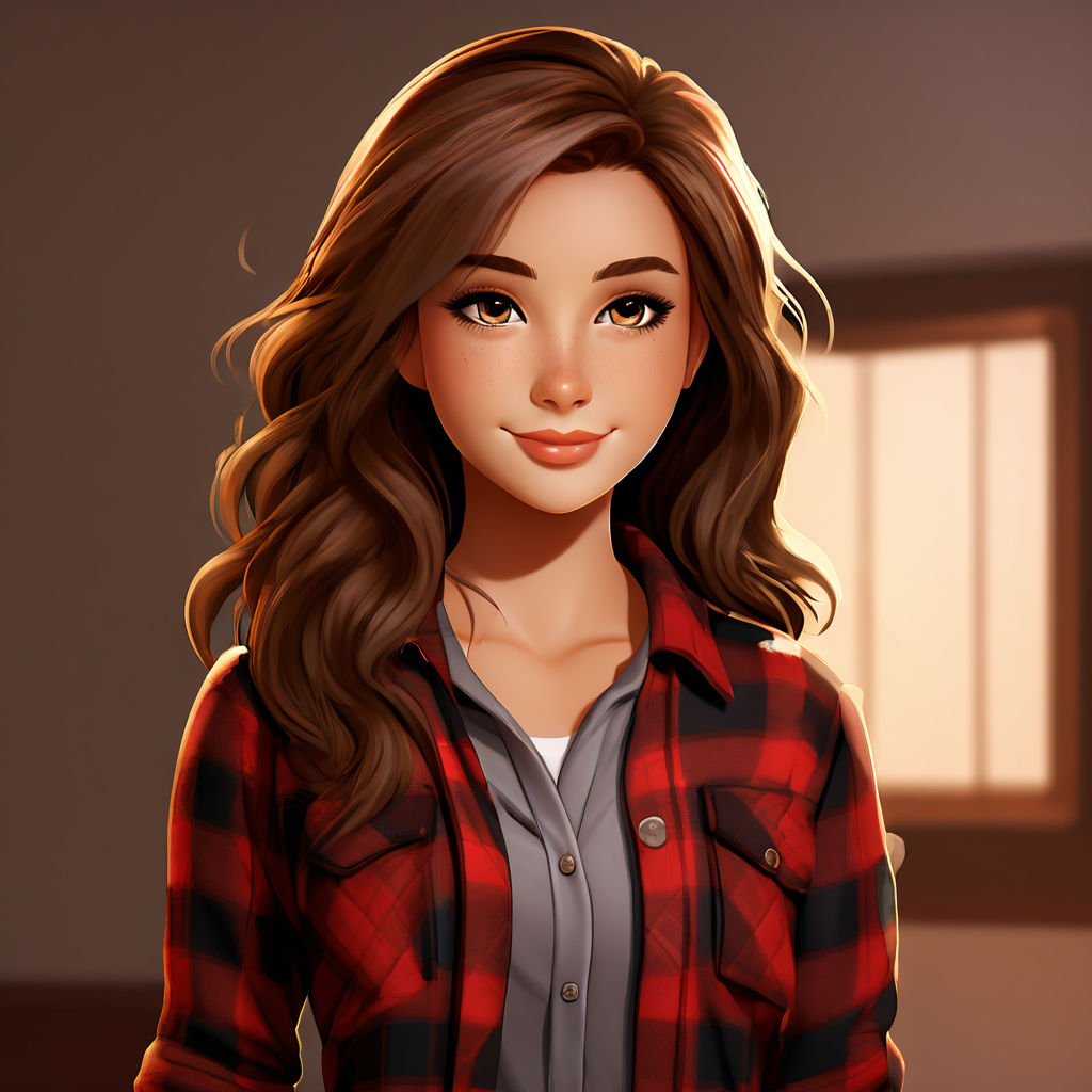 Realistic cartoon teenage girl with a brown hair with blond ... by ...