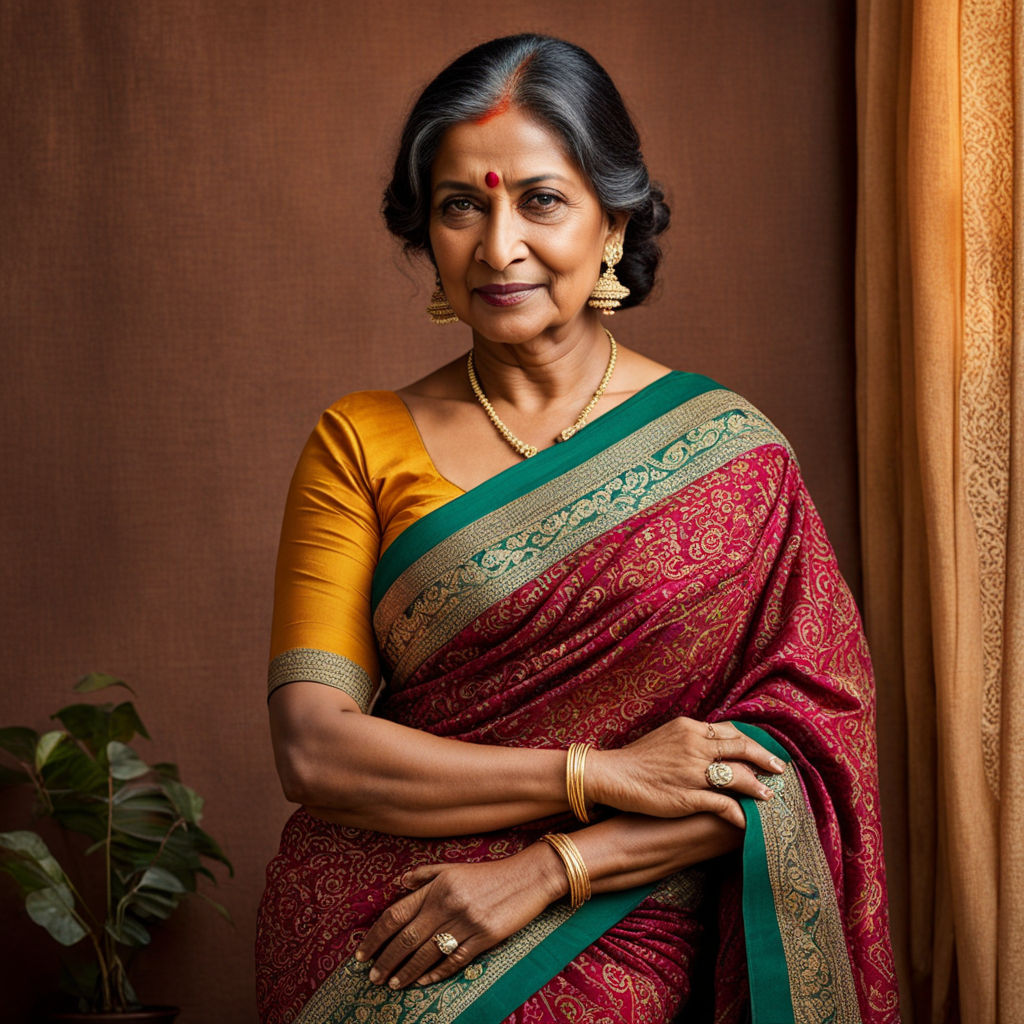 An elegant 60-year-old Indian woman dressed in a traditional... by Gopp ...