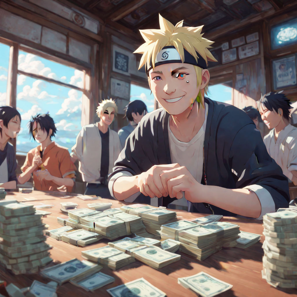 Naruto Smiling And Counting Money by Ambika Patel - Playground