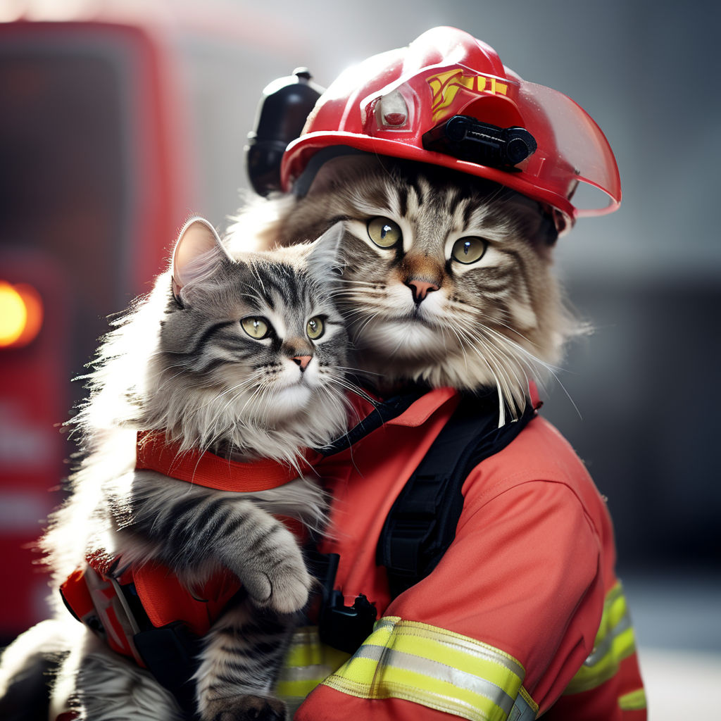 Make a cat but a human into a firefighter's profession by Nick Shaoff ...