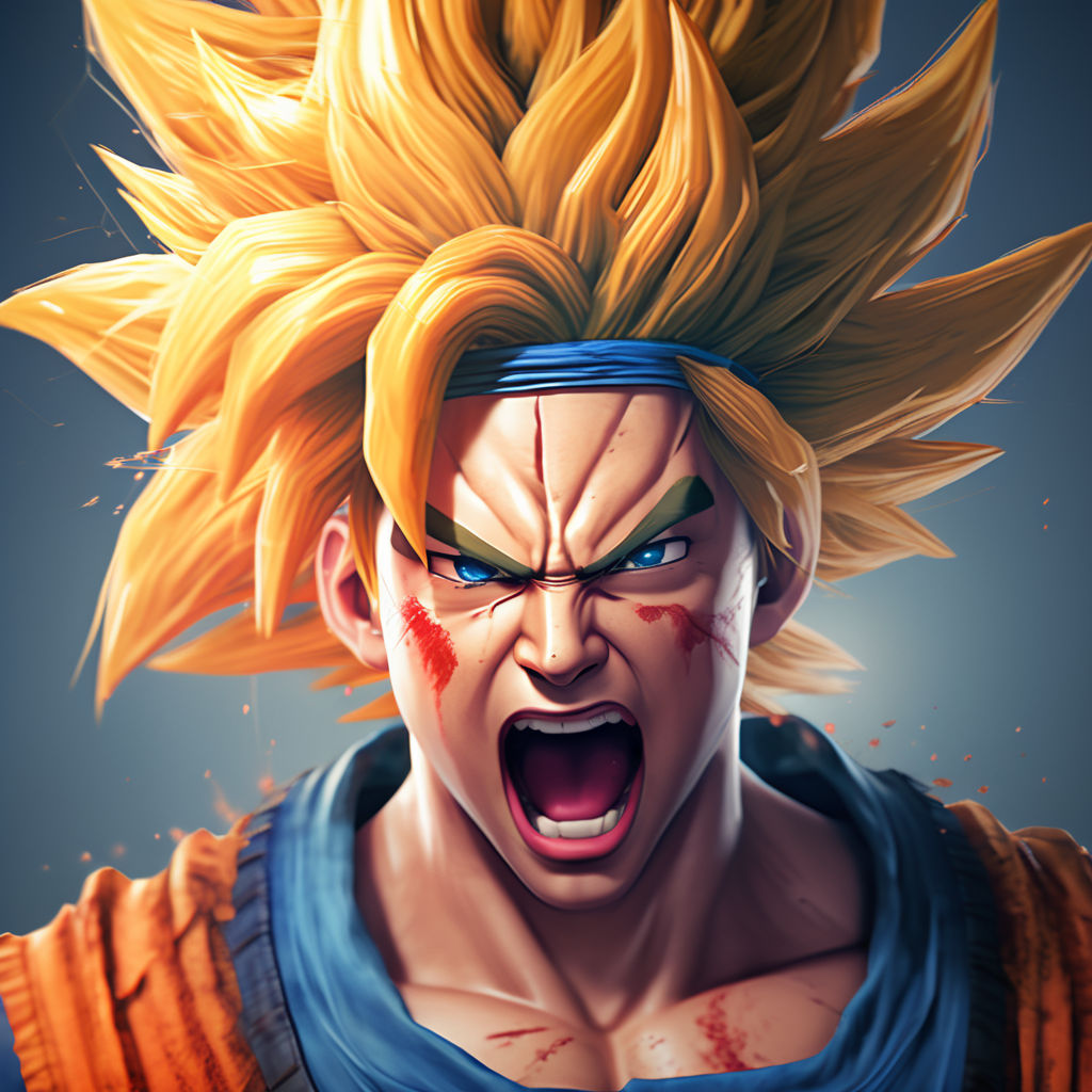 Hyper realistic goku face screaming battle wound by rick32 logan ...